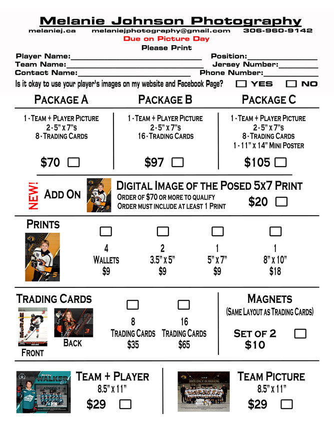 Hockey Order Form - Melanie Johnson Photography