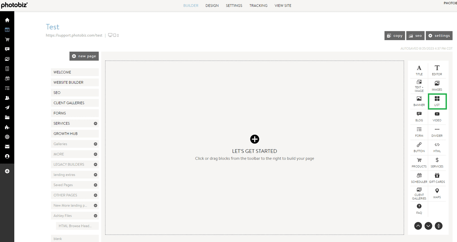 How To Use List Blocks - PhotoBiz Knowledge Base