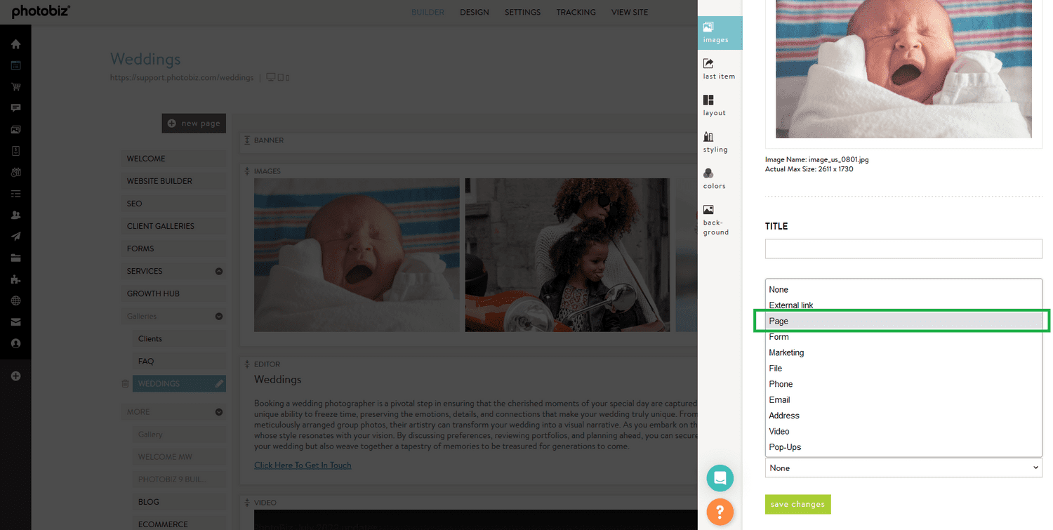Linking Images to Pages in Your PhotoBiz Website - PhotoBiz Knowledge Base