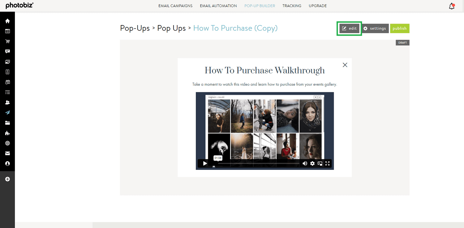 How to add a Client Galleries Assistant pop-up - PhotoBiz Knowledge Base